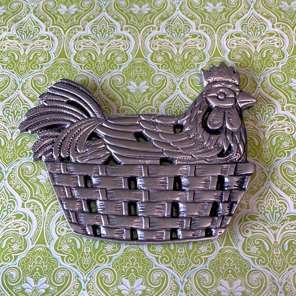 Vintage | Kitchen | Pewter Trivet Rooster Hot Plate Holder | Poshmark